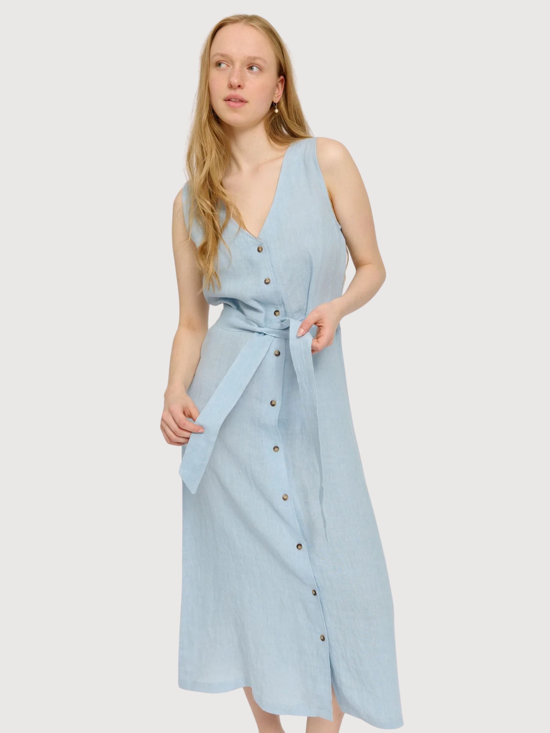 Dress Maxi Sleeveless Linen Pastel Blue | Mazine